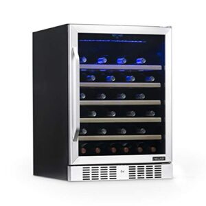 newair 24" built-in 52 bottle compressor wine fridge in stainless steel with precision digital thermostat and premium beech wood shelves