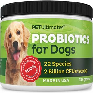 pet ultimates probiotics for dogs – 22-species dog probiotics for dog digestive support & dog antibiotics recovery – skin and coat supplement for dogs enhances vitality – dog health supplies (137 gr)