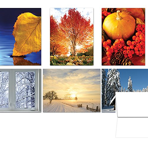 Note Card Cafe Christmas Card Assortment with White Envelopes | 36 Pack | Turning of the Seasons | Blank Inside, Glossy Finish | Set for Holidays, Winter, Gifts, Presents, Secret Santa, Work Parties