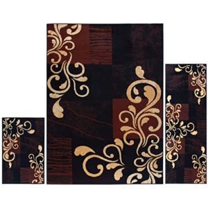 home dynamix ariana galil area rug 3 piece set (4'11" x6'11,1'8" x4'11,1'8" x2'8), geometric ebony