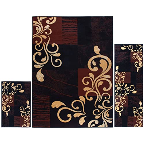 Home Dynamix Ariana Galil Area Rug 3 Piece Set (4'11" x6'11,1'8" x4'11,1'8" x2'8), Geometric Ebony