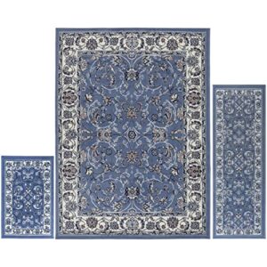 home dynamix ariana badah area rug 3 piece set (4'11" x6'11,1'8" x4'11,1'8" x2'8), border blue/ivory