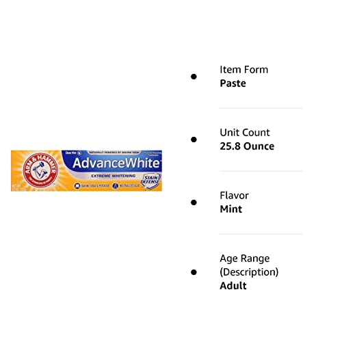 ARM & HAMMER Advance White Toothpaste, Clean Mint, Extreme Whitening 4.3 oz ( Pack of 6)