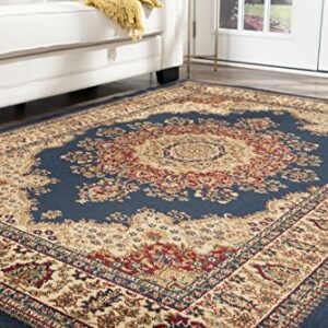 Fiona Traditional Oriental Navy Round Area Rug, 5' Round