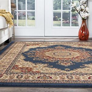 Fiona Traditional Oriental Navy Round Area Rug, 5' Round