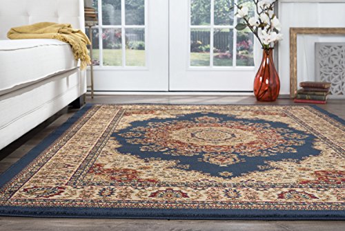 Fiona Traditional Oriental Navy Round Area Rug, 5' Round