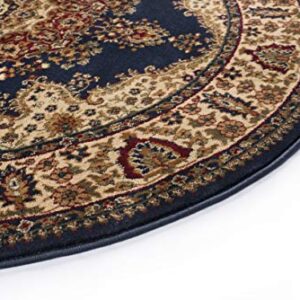 Fiona Traditional Oriental Navy Round Area Rug, 5' Round