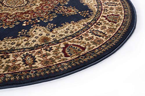 Fiona Traditional Oriental Navy Round Area Rug, 5' Round