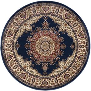 Fiona Traditional Oriental Navy Round Area Rug, 5' Round