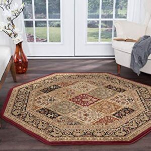 Princeton Traditional Oriental Red Octagon Area Rug, 5' Octagon