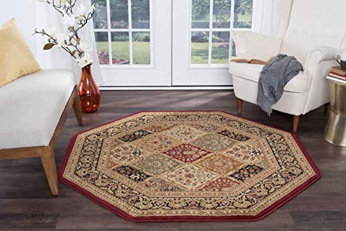 Princeton Traditional Oriental Red Octagon Area Rug, 5' Octagon