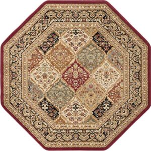 Princeton Traditional Oriental Red Octagon Area Rug, 5' Octagon