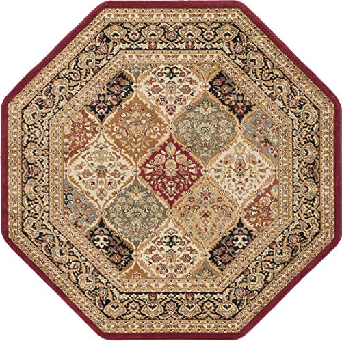 Princeton Traditional Oriental Red Octagon Area Rug, 5' Octagon