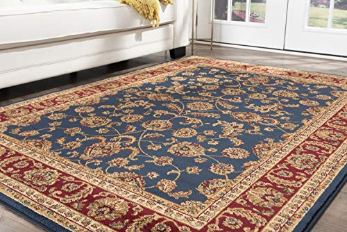 Sariya Transitional Oriental Navy Rectangle Area Rug, 8' x 10'