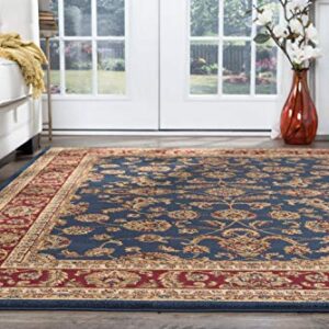 Sariya Transitional Oriental Navy Rectangle Area Rug, 8' x 10'