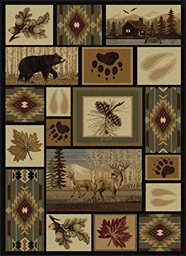 Northern Wildlife Novelty Lodge Pattern Multi-Color Rectangle Area Rug, 5' x 7'