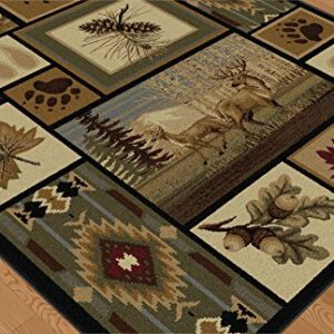 Northern Wildlife Novelty Lodge Pattern Multi-Color Rectangle Area Rug, 5' x 7'