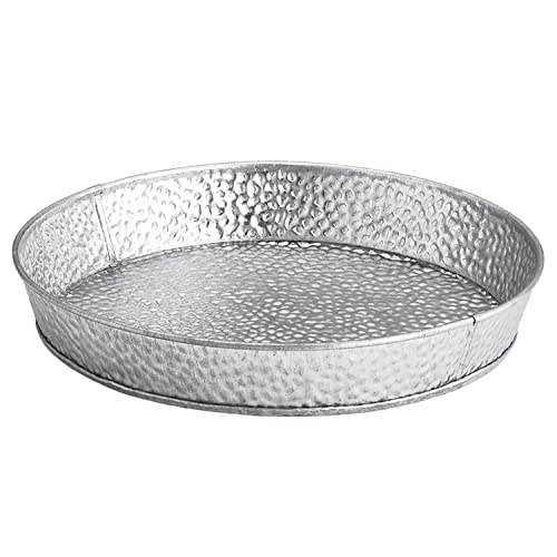 Tablecraft Galvanized Round Serving Tray, Steel Metal Dinner Food Platter, Silver Pebble Textured, Casual Rustic Style Plate for Restaurant, Patio, Indoor and Outdoor Use, Reusable, Unbreakable, 8.5"