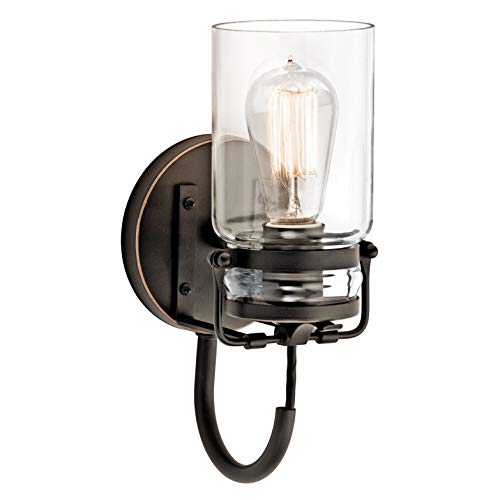 Kichler Brinley 11.5" Wall Sconce in Olde Bronze®, 1-Light, Vintage Wall Mount Light with Clear Glass, (11.5" H x 5" W), 45576OZ