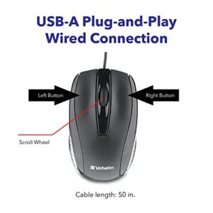 Verbatim Wired USB Computer Mouse - Corded USB Mouse for Laptops and PCs - Right or Left Hand Use, Black 98106