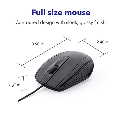 Verbatim Wired USB Computer Mouse - Corded USB Mouse for Laptops and PCs - Right or Left Hand Use, Black 98106