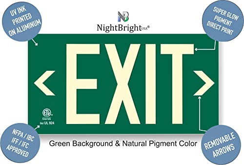 Photoluminescent Exit Sign Green - Aluminum Code Approved UL 924 / IBC / NFPA 101 | NightBright USA Part Number ULG-050