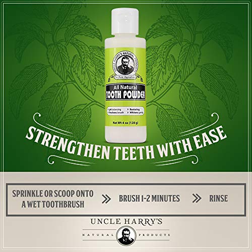 Uncle Harry's Remineralizing Tooth Powder | All Natural Enamel Support & Whitening Toothpaste for Sensitive Teeth | Powder Toothpaste for Gum Health & Fresh Breath (4 oz)