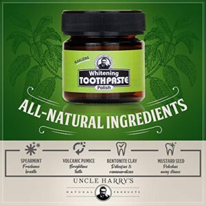 Uncle Harry's Spearmint Sensitive Teeth Whitening Toothpaste Polish | Natural SLS Free Toothpaste Freshens Breath & Promotes Enamel | Toothpaste Fluoride Free