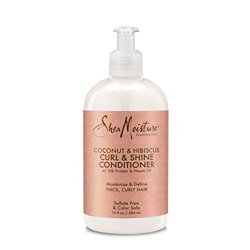 Shea Moisture Shampoo and Conditioner Set, Coconut and Hibiscus Curl & Shine 13-oz ea Bundled with Curl Enhancing Smoothie 12-oz. Curly Hair Products with Coconut Oil, Vitamin E & Neem Oil