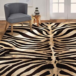 home dynamix tribeca fawn area rug 7'10"x10'6", animals black/ivory