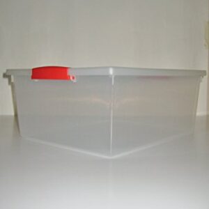 Romanoff 12 QT Clear Storage Box with Red Snap Handle. Great for Toys,Garage & Laundry Room Organization. ***Stores Kinetic Sand Perfectly!!***