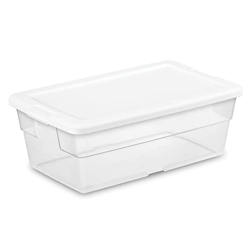 Sterilite 6 Quart Clear Plastic Stackable Storage Container Bin Box Tote with Snap-Close White Lid Organizing Solution for Home & Classroom, 24 Pack