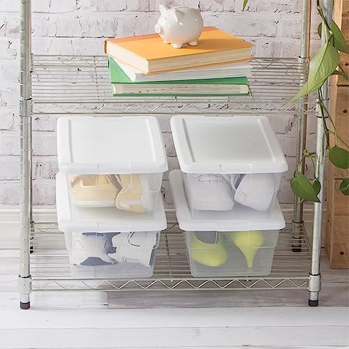 Sterilite 6 Quart Clear Plastic Stackable Storage Container Bin Box Tote with Snap-Close White Lid Organizing Solution for Home & Classroom, 24 Pack