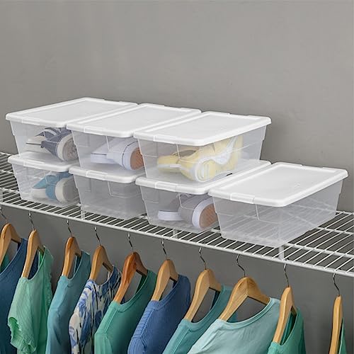 Sterilite 6 Quart Clear Plastic Stackable Storage Container Bin Box Tote with Snap-Close White Lid Organizing Solution for Home & Classroom, 24 Pack