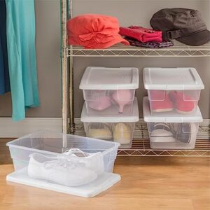 Sterilite 6 Quart Clear Plastic Stackable Storage Container Bin Box Tote with Snap-Close White Lid Organizing Solution for Home & Classroom, 24 Pack