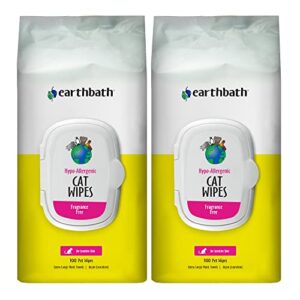 earthbath fragrance-free hypo-allergenic cat wipes - for sensitive skin and allergies, aloe vera, vitamin e - safely & easily wipe away your feline friend's dander and dirt - 100 count (pack of 2)