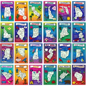 U.S. State Map Postcard Set. 50 modern post card variety pack. Illustrated postcards with maps of all fifty states of the United States of America. Made in USA.