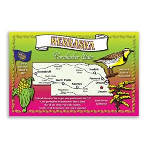 U.S. State Map Postcard Set. 50 modern post card variety pack. Illustrated postcards with maps of all fifty states of the United States of America. Made in USA.