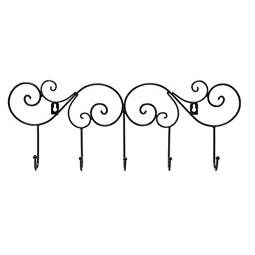 MyGift Scrollwork Black Metal Wall Mounted Decorative Hat and Coat Hook Rack, Hanging Home Decor Storage Hooks