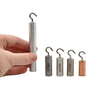 5pc Hooked Metal Cylinders Set - Copper, Tin, Aluminum, Zinc, Stainless Steel - for Density Investigation, Specific Gravity & Specific Heat Experiments - Eisco Labs