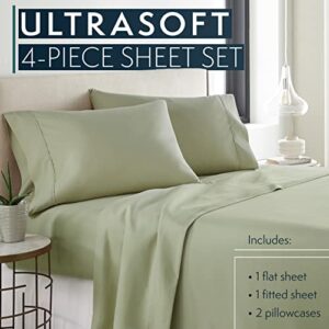 HC COLLECTION 1800 Series Bedding Sheets & Pillowcases Bed Linen Set with 16 inch Deep Pockets, Queen, Sage