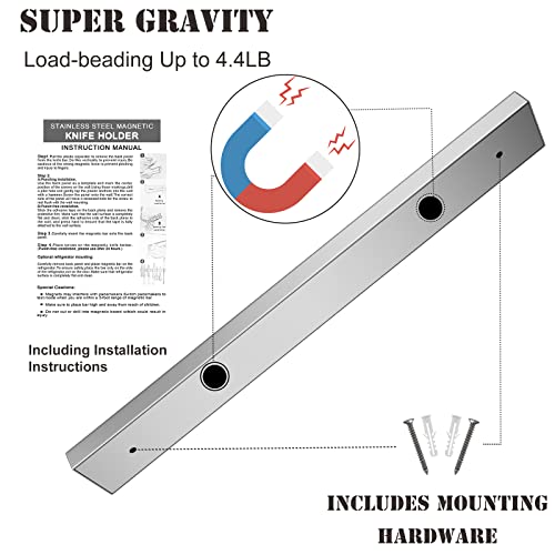 Ouddy 16 Inch Magnetic Knife Holder for Wall, Stainless Steel Knife Magnetic Strip Block Bar Rack Use as Kitchen Knife Holder, Knife Strip, Magnetic Tool Organizer, Art Supply Organizer & Home Organizer