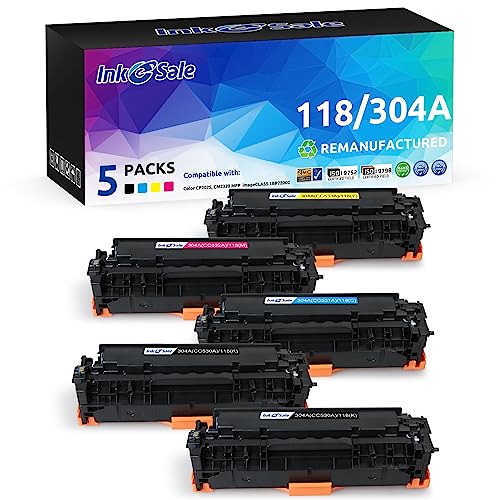 INK E-SALE 5PK Remanufactured Toner Cartridge Replacement for HP 304A CC530A CC531A CC532A CC533A Canon 118 Toner for HP CP2025dn CP2025n CM2320fxi Canon MF726Cdw MF8580CDW LBP7660Cdn Color Printer