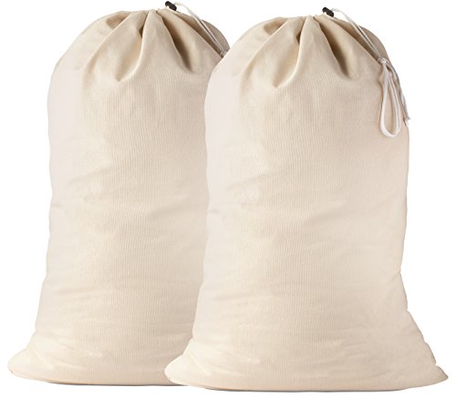 Cotton Laundry Bag, 2 Pack - 24" x 36" - Sturdy, 100% Cotton, Locking Drawstring Closure for Easy Carrying, Perfect Laundry Bag for College Students Living in Dorms, and Sorting Laundry at Home.