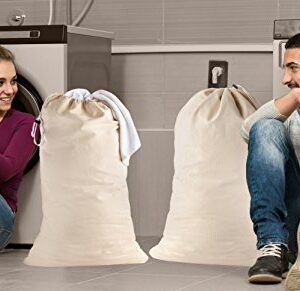 Cotton Laundry Bag, 2 Pack - 24" x 36" - Sturdy, 100% Cotton, Locking Drawstring Closure for Easy Carrying, Perfect Laundry Bag for College Students Living in Dorms, and Sorting Laundry at Home.