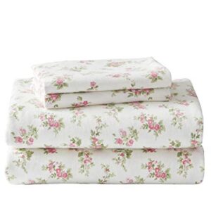 Laura Ashley Home - Queen Sheets, Cotton Flannel Bedding Set, Brushed for Extra Softness & Comfort (Audrey, Queen)