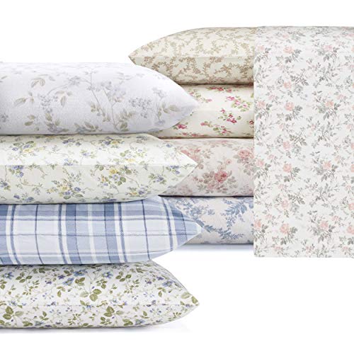 Laura Ashley Home - Queen Sheets, Cotton Flannel Bedding Set, Brushed for Extra Softness & Comfort (Audrey, Queen)