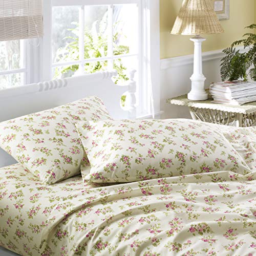 Laura Ashley Home - Queen Sheets, Cotton Flannel Bedding Set, Brushed for Extra Softness & Comfort (Audrey, Queen)