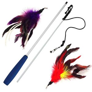 pet fit for life cat wand toy - irresistible cat flirt pole - ultimate feather teaser for indoor cats - safe & durable for interactive play