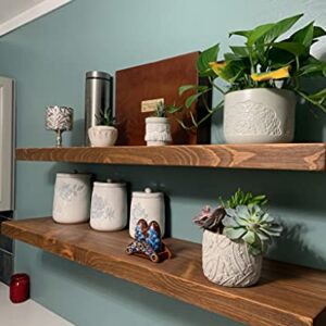 Joel's Antiques Floating Wall Shelf, Solid Pine, Shelving for Bathroom, Kitchen, Living Room, Patented Easy Install, Medium Brown, 30" x 8" x 2"